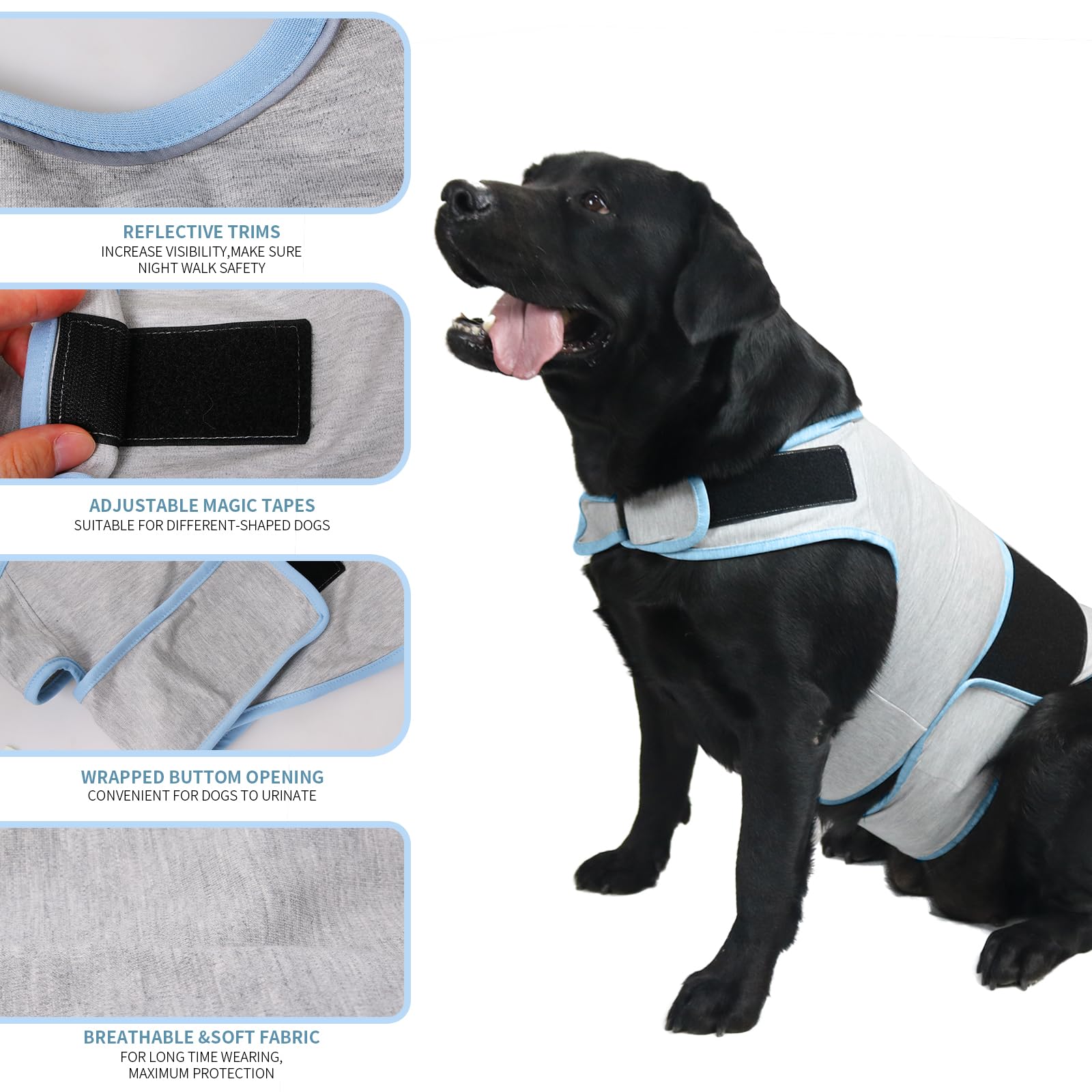 balancepaw Dog Anxiety Vest, Comfort Dog Anxiety Relief Coat, Breathable Dog Calming Vest for Thunderstorm, Travel, Fireworks, Vet Visits（Dog Calming Vest Light Grey Blue M）