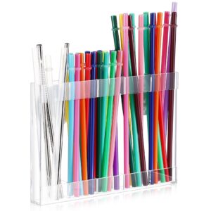 qinyoung acrylic straw holder with double sided adhesive tape tumbler straw organizer for cupboard reusable tumbler straw storage container for kitchen counter (transparent)