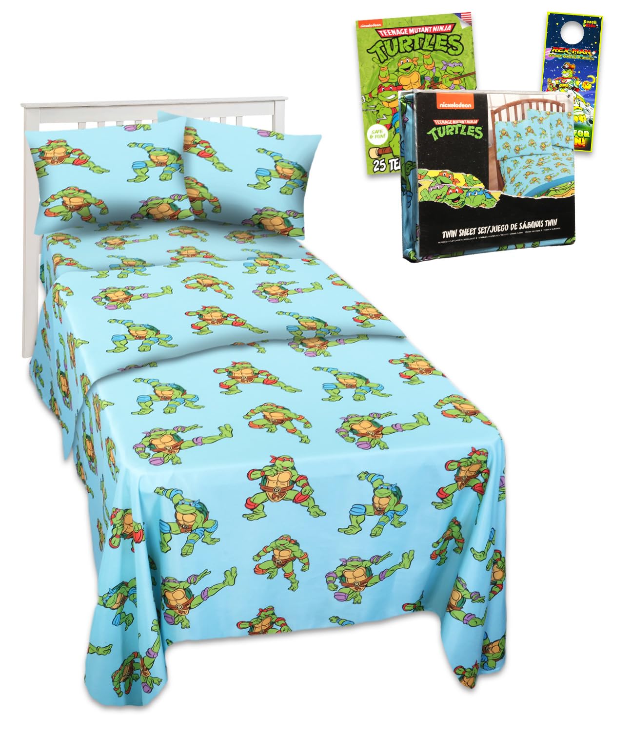 Teenage Mutant Ninja Turtles Bedding Set Toddler Bed - Bundle with TMNT Bed Sheets with Flat Sheet, Fitted Sheet, and Pillowcase for Twin Bed Plus Tattoos, More | TMNT Sheets Twin