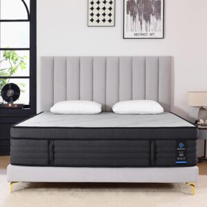 Suiforlun 15" King Mattress, Gel & Bamboo Charcoal Infused Memory Foam, Medium Euro Top Hybrid Pocket Spring Mattress for Restful Sleep, Enhanced Pressure Relief and Edge Support, 120 Nights Trial