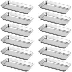 kohand 12pcs 201 stainless steel tray, metal surgical tray, rectangular silver metal trays for lab instrument