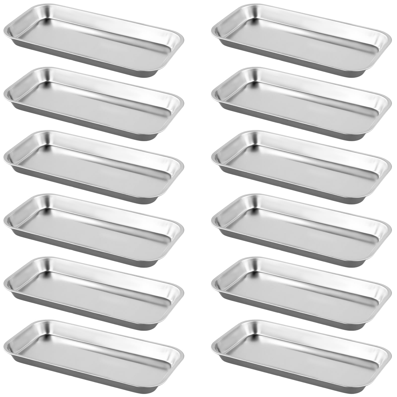 KOHAND 12PCS 201 Stainless Steel Tray, Metal Surgical Tray, Rectangular Silver Metal Trays for Lab Instrument