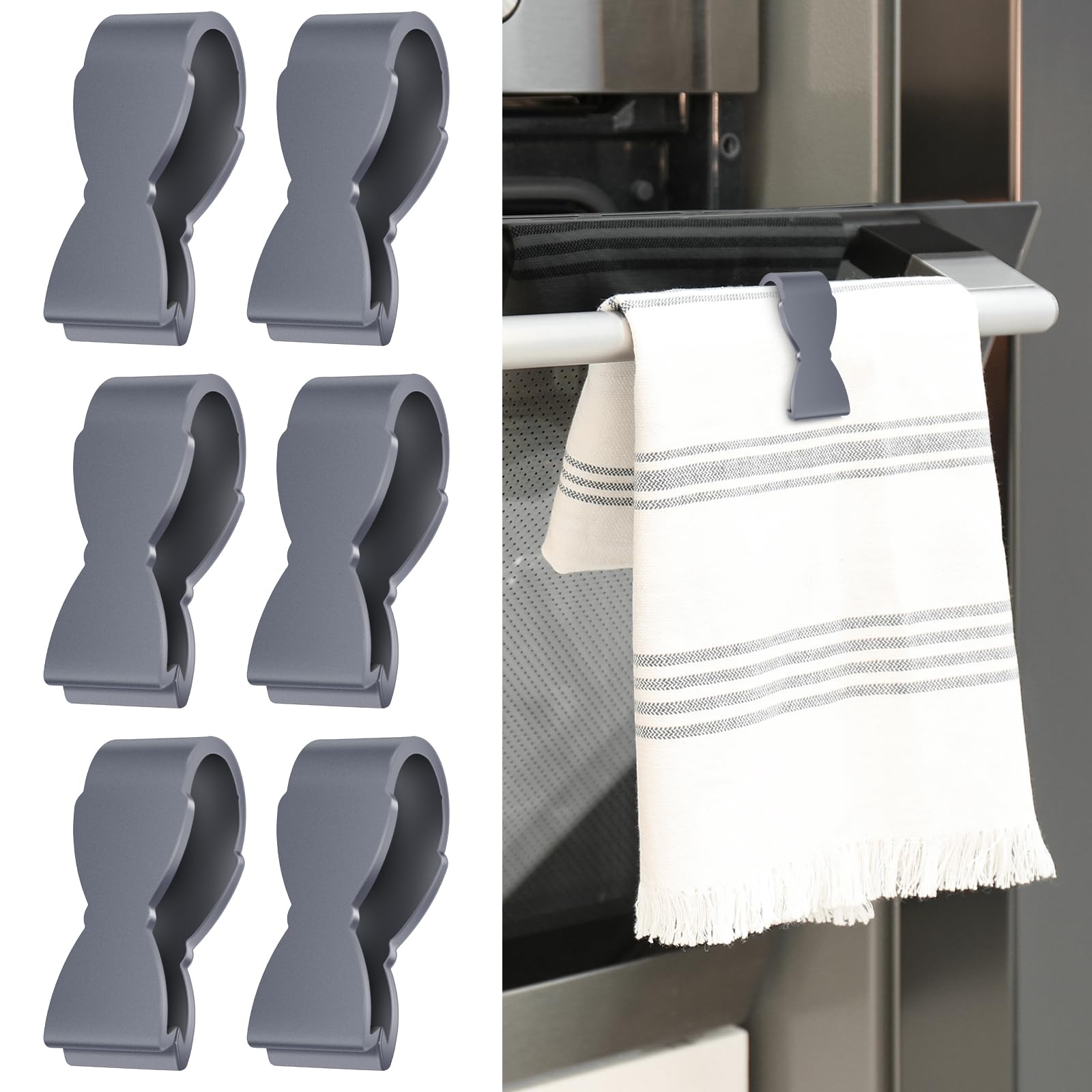 Havawish 6 Pcs Hand Towel Clips for Kitchen Keeps Towel from Falling Towel Clips for Oven Dishwasher Stove Bathroom Rack Clothing for Fixing Towels