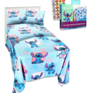 Stitch Twin Size Bedding Set for Toddlers - Lilo and Stitch Twin Bedding Bundle Includes Stitch Sheets with Flat Sheet, Fitted Sheet, and Pillowcase for Twin Bed Plus Stickers | Stitch Bedroom Decor