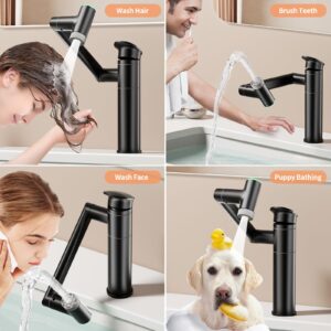 SINGSUO 1080°Rotatable Bathroom Vanity Faucet 1 Hole, Height Adjustable Single Handle Sink Faucet Bathroom with 2 Water Outlet Modes, Bar Sink Faucet Single Hole with Temperature Display (Black)