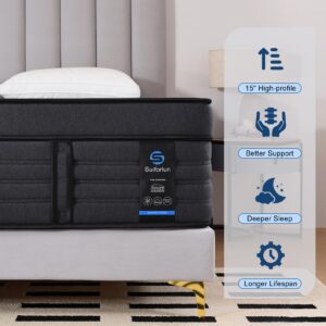 Suiforlun 15" King Mattress, Gel & Bamboo Charcoal Infused Memory Foam, Medium Euro Top Hybrid Pocket Spring Mattress for Restful Sleep, Enhanced Pressure Relief and Edge Support, 120 Nights Trial