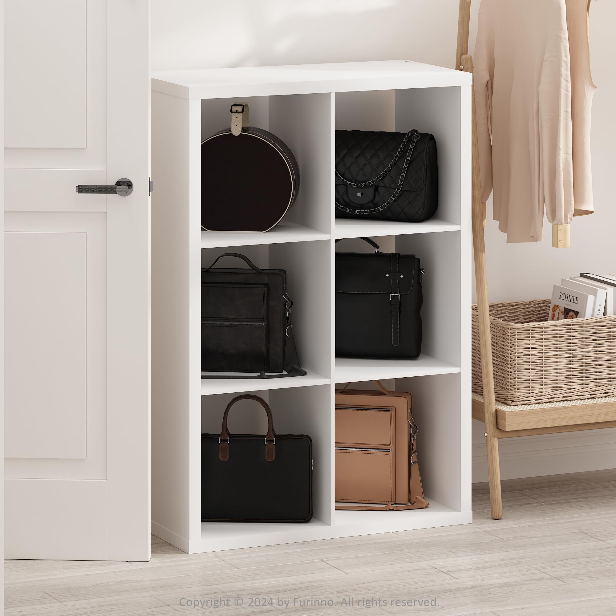 Furinno Cubic Open Back Multipurpose Clothing & Closet Storage Organizer Shelf, 6-Cube, White