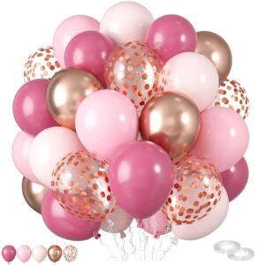 rose pink balloons, 60 pcs 12 inches rose gold retro peach color macaron light pink pearl white balloons confetti balloons for girls bridal baby shower, boho birthday,wedding decorations supplies