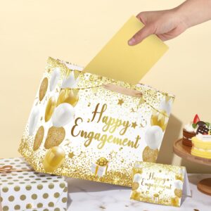 Engagement Party Gift Bags White Gold Engagement Gift Bags with Tissue Paper Card Christmas Engagement Gift Wrapping Paper Bag Happy Engagement Gift Bag Card Gold Engagement Party Decoration Supplies