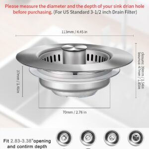 RLQXG 3 in 1 Kitchen Sink Drain Strainer [304 Stainless Steel Pop Up] Anti-Clogging Kitchen Sink Drain Stopper Stainless Steel Efficiently Drainage Odor Filter Sink Plug for Us Standard 3-1/2 Inch