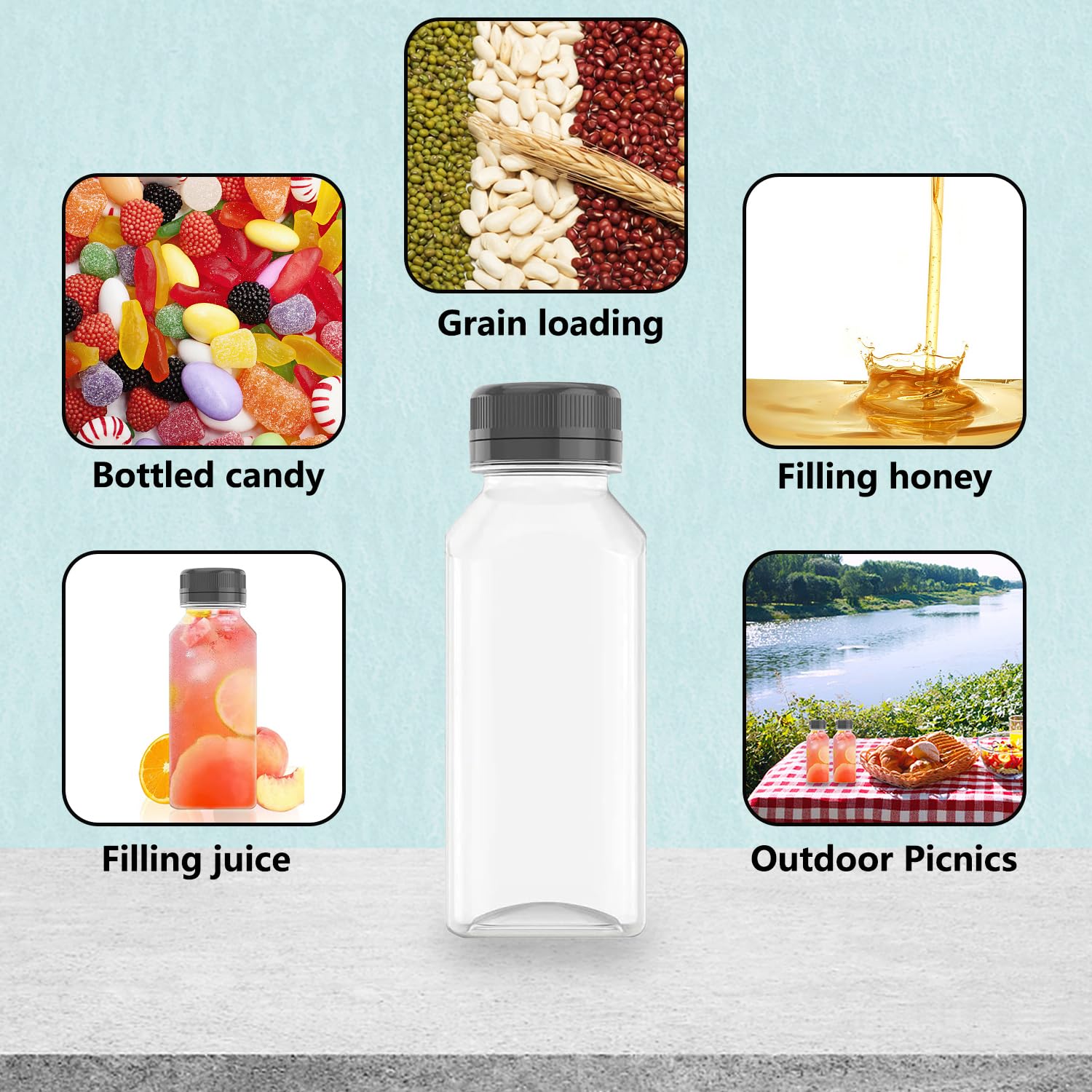 Goiio 8 Pcs 8 Oz Plastic Juice Bottles Empty Clear Containers with Tamper Proof Lids for Juice, Milk and Other Beverage