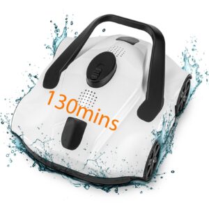 robotic pool cleaner,up to 1076 sq.ft,lasts 130 mins,syanspan cordless pool vacuum for above ground pool,powerful suction dual-drive motors,pool robot vacuum self-parking technology (130mins)