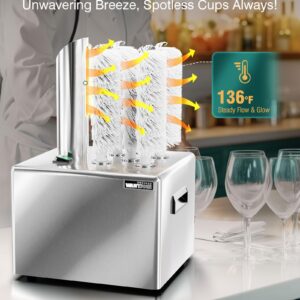 WantJoin Wine Glass Polisher Machine - 5 Brushes 330 Cups/Hour Commercial Electric Automatic Dryer with 304 Stainless Steel, 100% Cotton, 1300W High Power, 136°F Air Drying for Bar Restaurant Kitchen