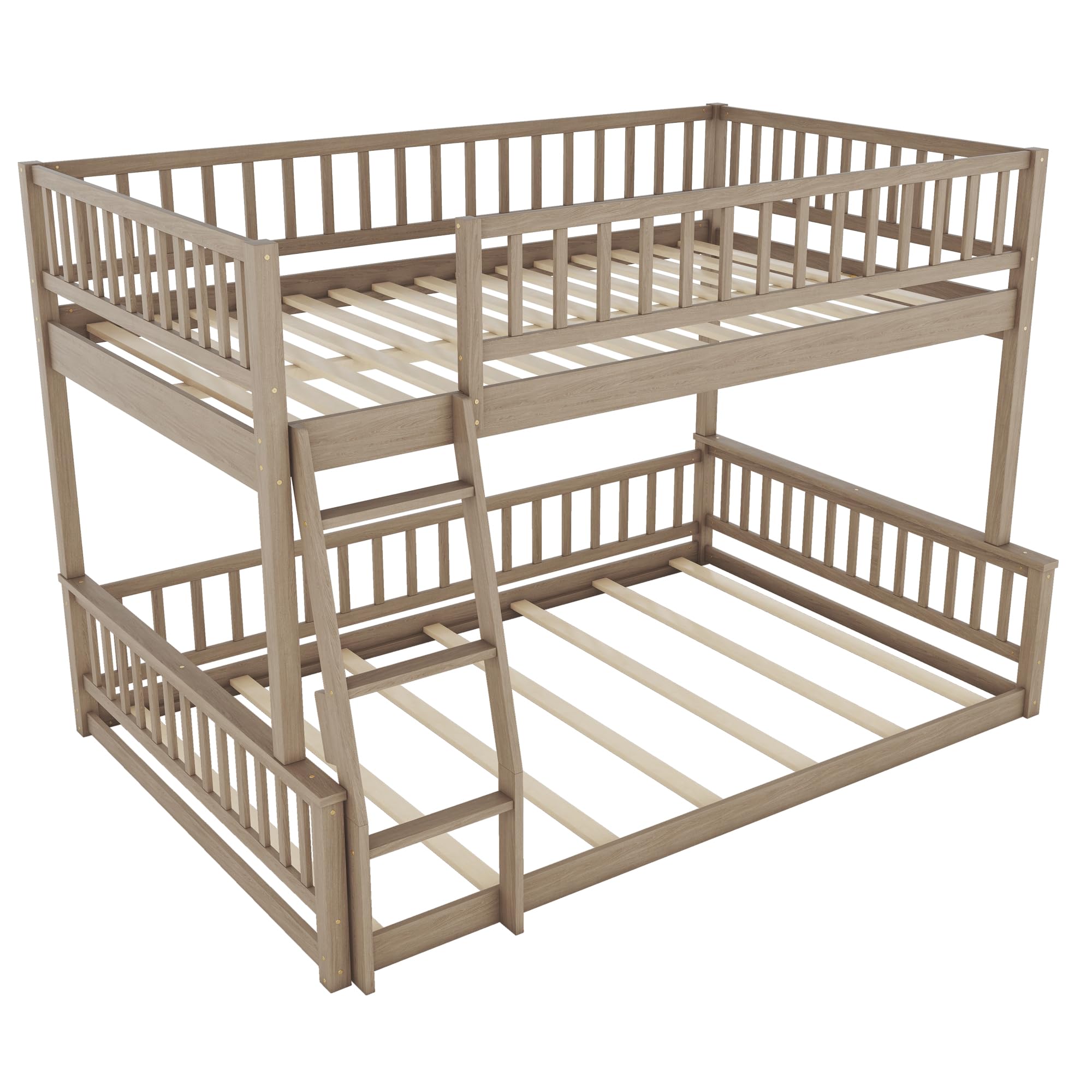 CITYLIGHT Full XL Over Queen Bunk Beds for Adults and Teens, Wood Bunk Bed Full Over Queen with Ladder and Guardrails,Detachable Bunk Bed for Boys Girls,Walnut