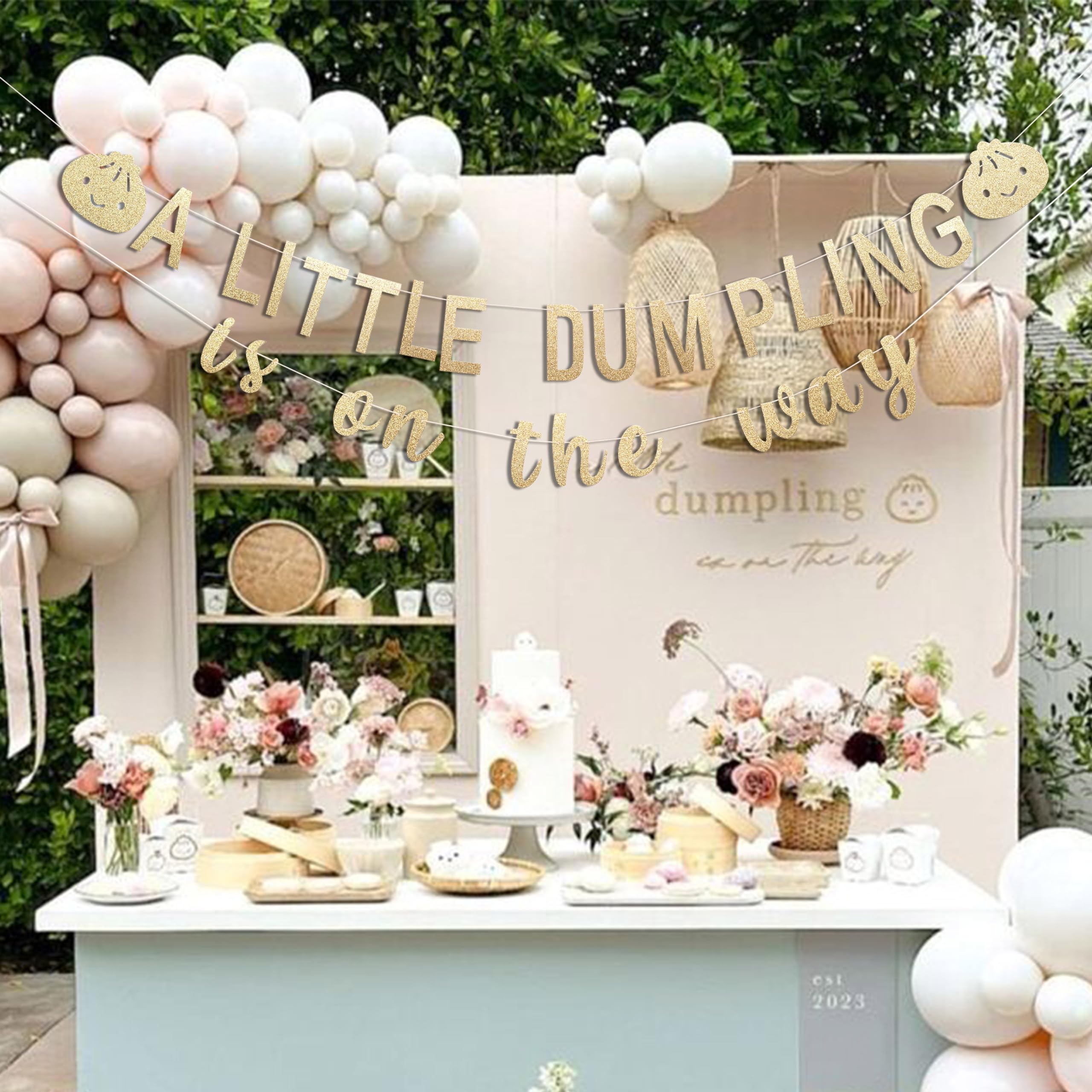 CIEQR A Little Dumpling is On The Way Baby Shower Banner - Baby Shower Decorations, Gender Reveal Hanging Banner Sign Decor, Gender Reveal Decorations for Party Indoor Outdoor...