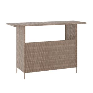 flash furniture marco indoor/outdoor patio bar counter table, all-weather wicker rattan pattern, 2 shelves, brown