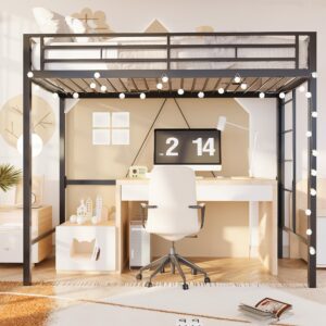 sunlei loft bed twin size with a removable ladder, metal twin loft bed with safety guard, space-saving bed frame, noise free for small bedroom, black