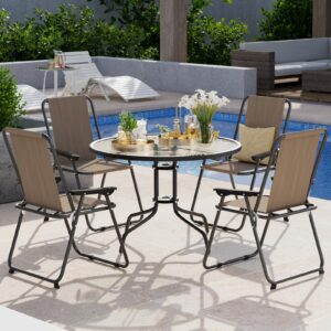 UDPATIO Patio Dining Chair Set of 4, Folding Patio Chair with Compact Folded Size, Sturdy Steel Frame and Weather-Resistant Textilene Fabric, Weights only 5.7lbs, Support up to 220lbs, Brown