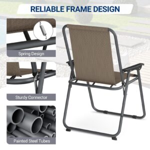 UDPATIO Patio Dining Chair Set of 4, Folding Patio Chair with Compact Folded Size, Sturdy Steel Frame and Weather-Resistant Textilene Fabric, Weights only 5.7lbs, Support up to 220lbs, Brown