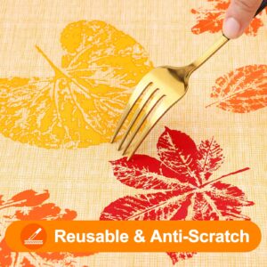 Smiry Plastic Thanksgiving Tablecloth, Fall Leaves Waterproof Elastic Fitted Table Covers for 6 Foot Tables, Wipeable Flannel Backed Vinyl Tablecloths for Autumn Harvest, Parties (Rust, 30x72 Inches)