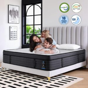 Suiforlun 15" King Mattress, Gel & Bamboo Charcoal Infused Memory Foam, Medium Euro Top Hybrid Pocket Spring Mattress for Restful Sleep, Enhanced Pressure Relief and Edge Support, 120 Nights Trial