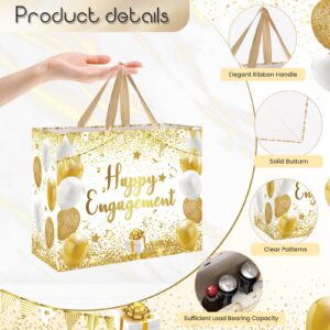 Engagement Party Gift Bags White Gold Engagement Gift Bags with Tissue Paper Card Christmas Engagement Gift Wrapping Paper Bag Happy Engagement Gift Bag Card Gold Engagement Party Decoration Supplies