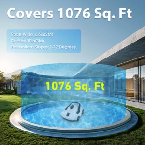 Robotic Pool Cleaner,Up to 1076 Sq.ft,Lasts 130 Mins,SYANSPAN Cordless Pool Vacuum for Above Ground Pool,Powerful Suction Dual-Drive Motors,Pool Robot Vacuum Self-Parking Technology (130mins)