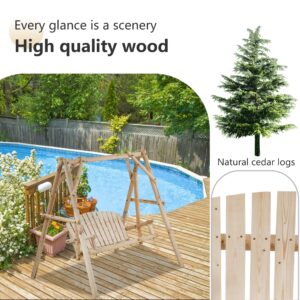 Swing and Swing Frame Combination Porch Swing with Stand Log Swing Stand 67 Inch Wooden Porch Swing A-Frame Backyard Swing Chair Outdoor Rustic Curved Garden Swing Bench, Nature