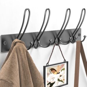 niffgaff coat rack wall mount - 4 tri coat hooks wall mounted hanging coat, jacket, purse, backpack, clothes, towel, black wall hanger for entryway, bedroom, bathroom, living room