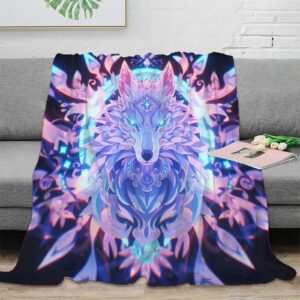 3d printed wolf throw blanket ultra-soft wild animals bedding lightweight cozy warm for couch bed sofa living room air conditioner blanket caring gift for kids boys girls teens 80x90inch(200x230cm)