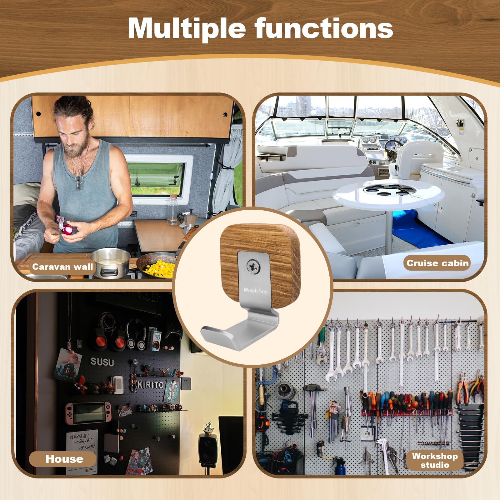 Heavy Duty Organization Magnetic Coat Hooks, Versatile Elegant Wooden Hooks to Hang Tools, Garden Hoses Ropes, Kitchenware in Warehouses, Cruise, Workshops to Keep The Space Free and Clean!