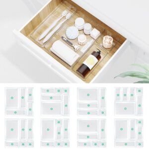 Drawer Organizers Set of 80, 4 Sizes Clear Plastic Drawer Organizers and Storage Bins for Kitchen, Bathroom, Office, Dresser Desk Drawer Organizer Tray for Jewelry, Makeup, Junk, Gadgets