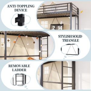 SUNLEI Loft Bed Twin Size with a Removable Ladder, Metal Twin Loft Bed with Safety Guard, Space-Saving Bed Frame, Noise Free for Small Bedroom, Black