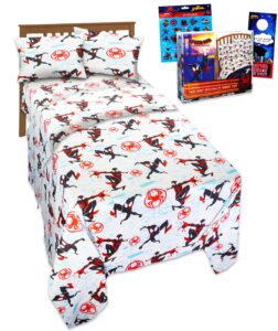 miles morales bedding set for toddlers - miles morales bedroom decor bundle includes miles morales sheets with flat sheet, fitted sheet, and pillowcase for twin bed | spiderman twin bedding set