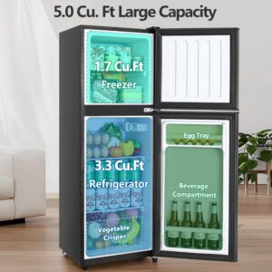 Fox Shack 5 Cu Ft Refrigerator with Freezer, 2 Doors Compact Fridge, Energy-efficient, Low noise, for Kitchen, Office, Dorm, Apartment