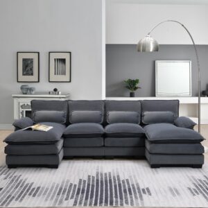 oduwa sectional sofa couch,110" modern u-shaped sectional sofa with waist pillows,6-seat upholstered velvet sofa furniture,sleeper sofa couch with chaise lounge for living room,apartment