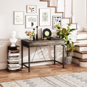 Mexin Small Desk with 2 Wooden Drawers, 40 Inch Home Office Writing Desk, Vanity Desk with Storage, Computer Desk for Bedroom Small Spaces, Desk Table for Office, Kids Study, Makeup, Grey Oak