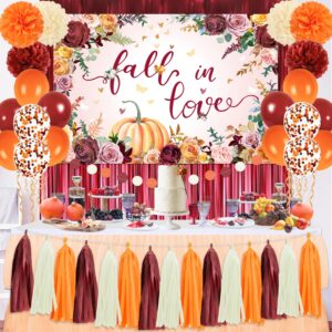 fall in love bridal shower decorations fall wedding decorations floral pumpkin fall in love banner bridal shower balloons paper pom poms fringe curtain for wedding bachelorette party decorations