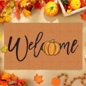 welcome doormat imitation coir mats outdoor 18 x 30 inch non slip coir door mats fall pumpkin graduation welcome outdoor mat for entrance indoor front door(pumpkin)