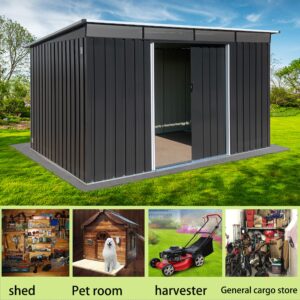 Outdoor Sheds, 8 Feet X 6 Feet, Galvanized Metal Storage Shed for Outdoor Garden Sheds, Backyard Tool Storage Shed, Lawn, Terrace Black