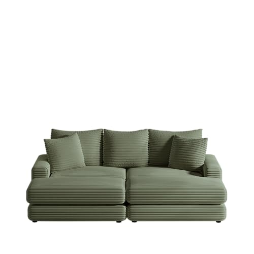 ERYE Oversized Loveseat Sectional Sofa Couch Modern Reversible Chaises Deep Seat Sofa&Couch with 2 Movable Ottomans and Pillows, Modular Corduroy Upholstered Sleeper Daybed for Living Room