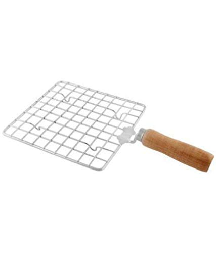 Sahishnu Online & Marketing Stainless Steel Square Roasting Net,Roasting Pan,Wire Roaster,Square Roasting Net with Wooden Handle,Papad Jali,Roti Jali,Roaster