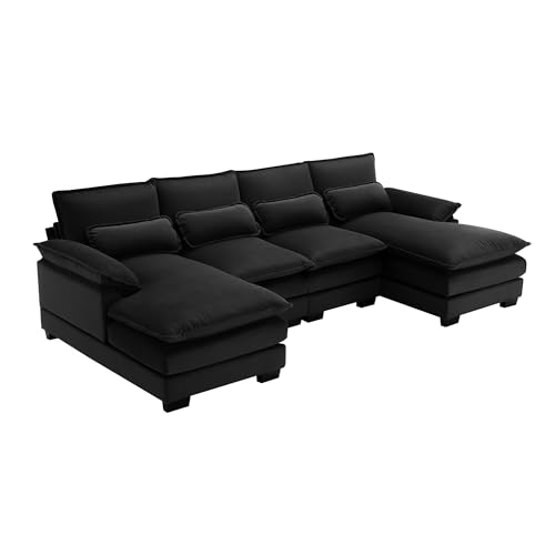 Symmetrical Modular Sectional Sofa with Chaise Lounge, 6 Seater Velvet Upholstered Cloud Couch, U Shaped Oversized Sleeper Sofa&Couches with Thicked Cushion & Detackable Backrest Living Room