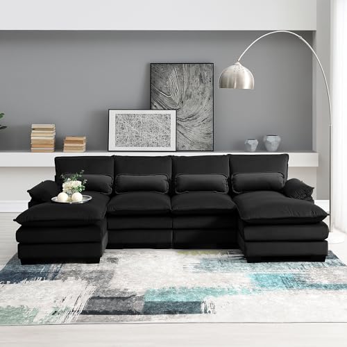 Symmetrical Modular Sectional Sofa with Chaise Lounge, 6 Seater Velvet Upholstered Cloud Couch, U Shaped Oversized Sleeper Sofa&Couches with Thicked Cushion & Detackable Backrest Living Room