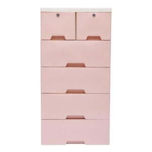 knwigoe 5 tier dresser with 6 drawers plastic closet drawers tall chest storage cabinet clothes storage organizer with wheels & locks for bedroom living room (19.7x13.8x40inch) (pink)