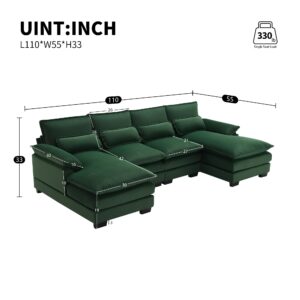 Symmetrical Modular Sectional Sofa with Chaise Lounge, 6 Seater Velvet Upholstered Cloud Couch, U Shaped Oversized Sleeper Sofa&Couches with Thicked Cushion & Detackable Backrest Living Room