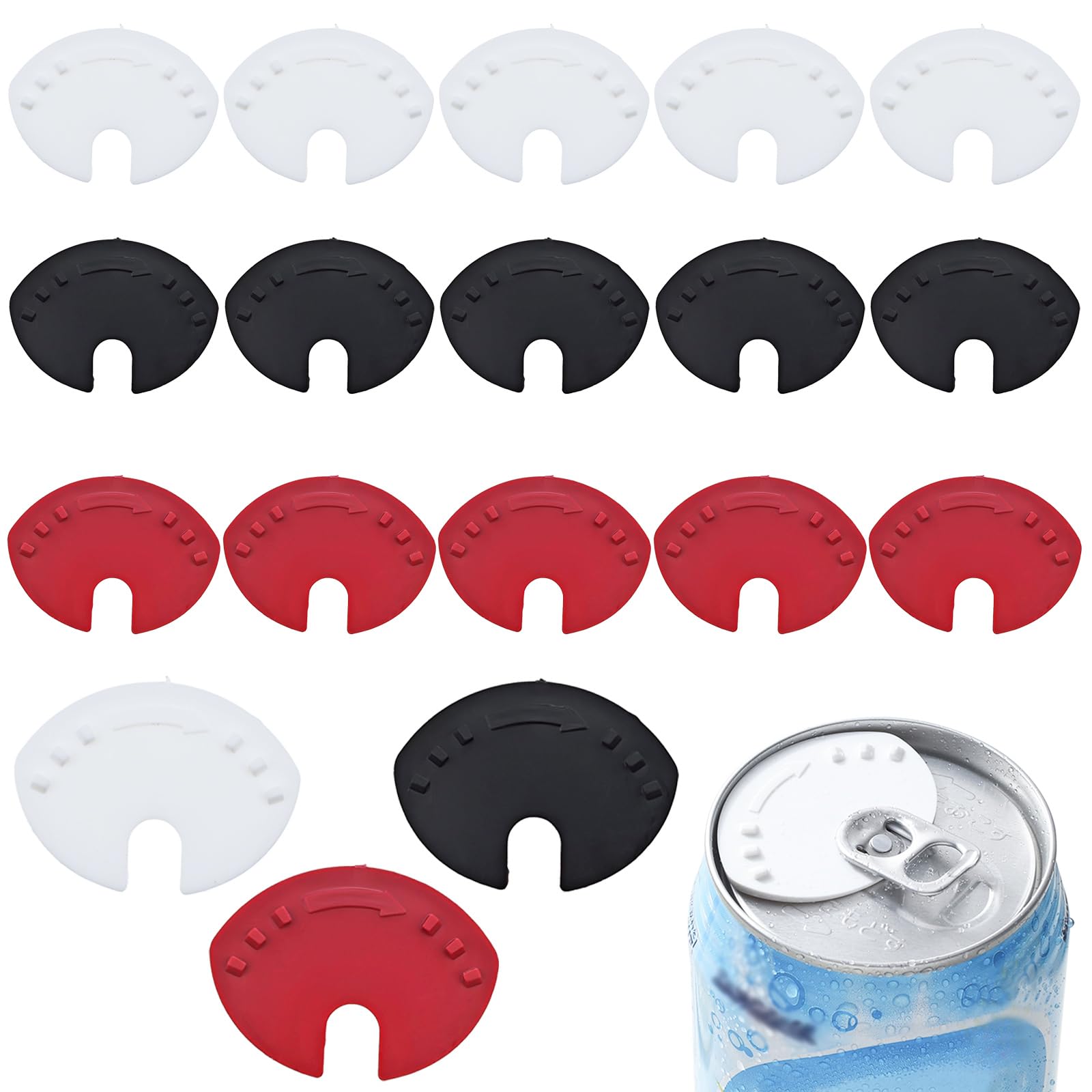 18 PCS Soda Can Covers Lids, Can Sealer Beverage Can Cap Can Protector, Plastic Can Covers, Spill Guard for Beer Juice Soda and More(Black, White, Red)