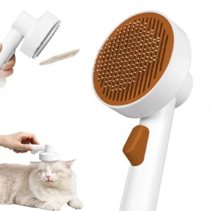 cat brush self cleaning slicker for indoor shedding short haired dogs grooming supplies for long hair pet comb essentials tools for pitbulls removes matted fur and loose undercoat set (orange)