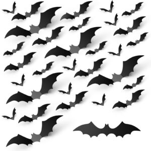 【upgraded】 120pcs 3d bats halloween decorations, hompavo 4-size realistic pvc scary black bat sticker for home decor diy wall decor bathroom indoor outdoor halloween party supplies