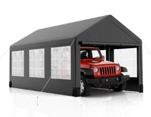 garveelife carport 10x20 ft heavy duty carport with roll-up ventilated windows, portable garage with removable sidewalls & doors for car, truck, boat, car canopy with all-season tarp